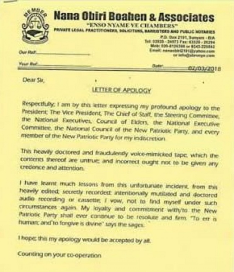 Leaked tape: Obri Boahen apologises to President Akufo-Addo, NPP - Otec ...