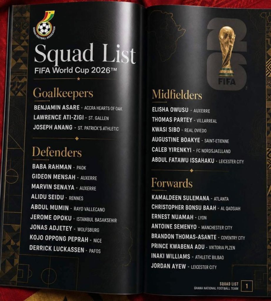 GFA unveils 2026 FIFA World Cup squad - Otec 102.9 FM